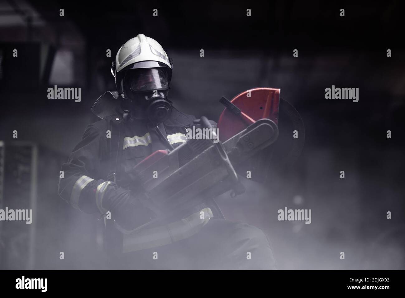 Standing holding gas mask protection safety helmet hi-res stock ...