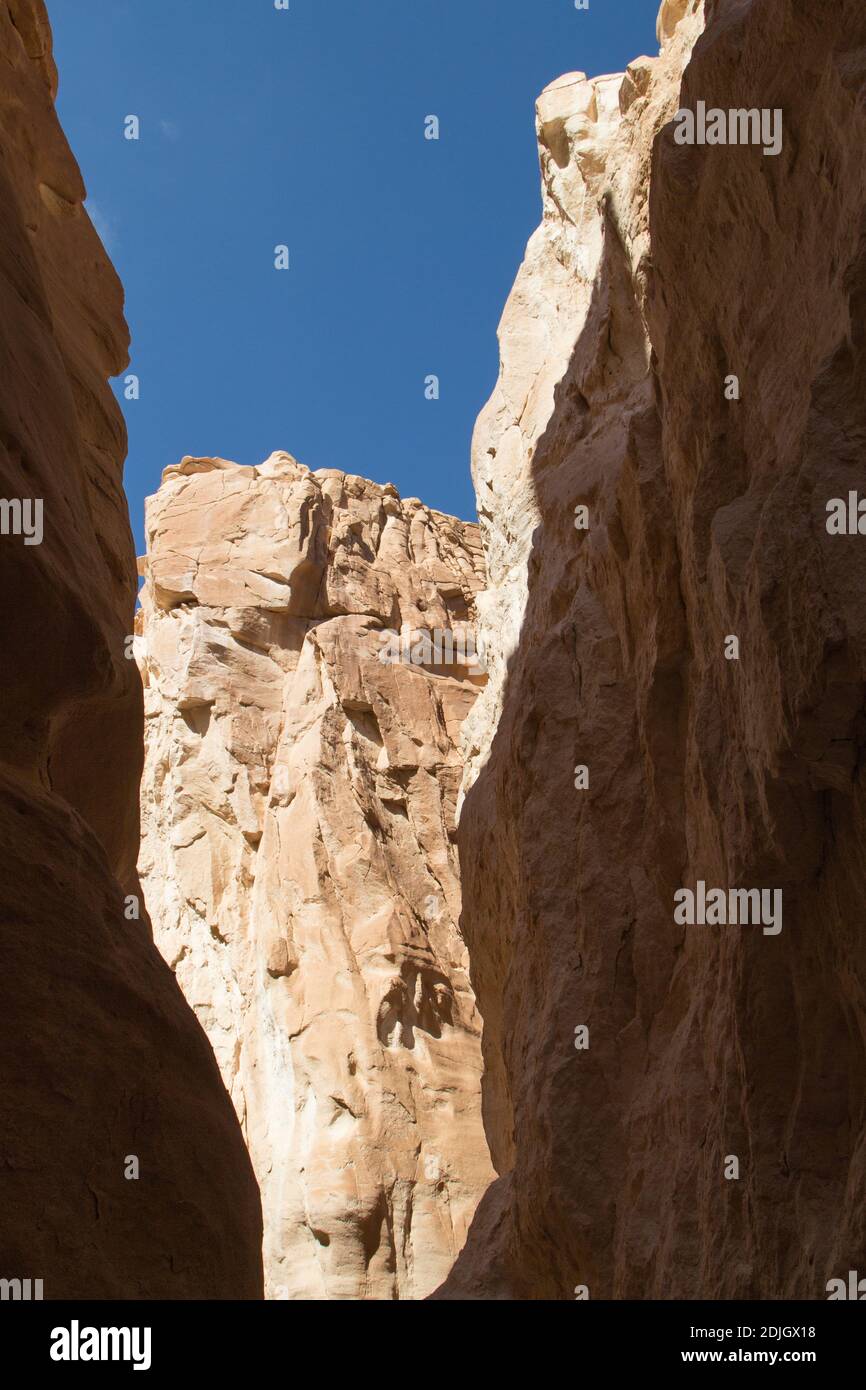 White canyon with yellow rocks, sunny day. Egypt, desert, the Sinai ...