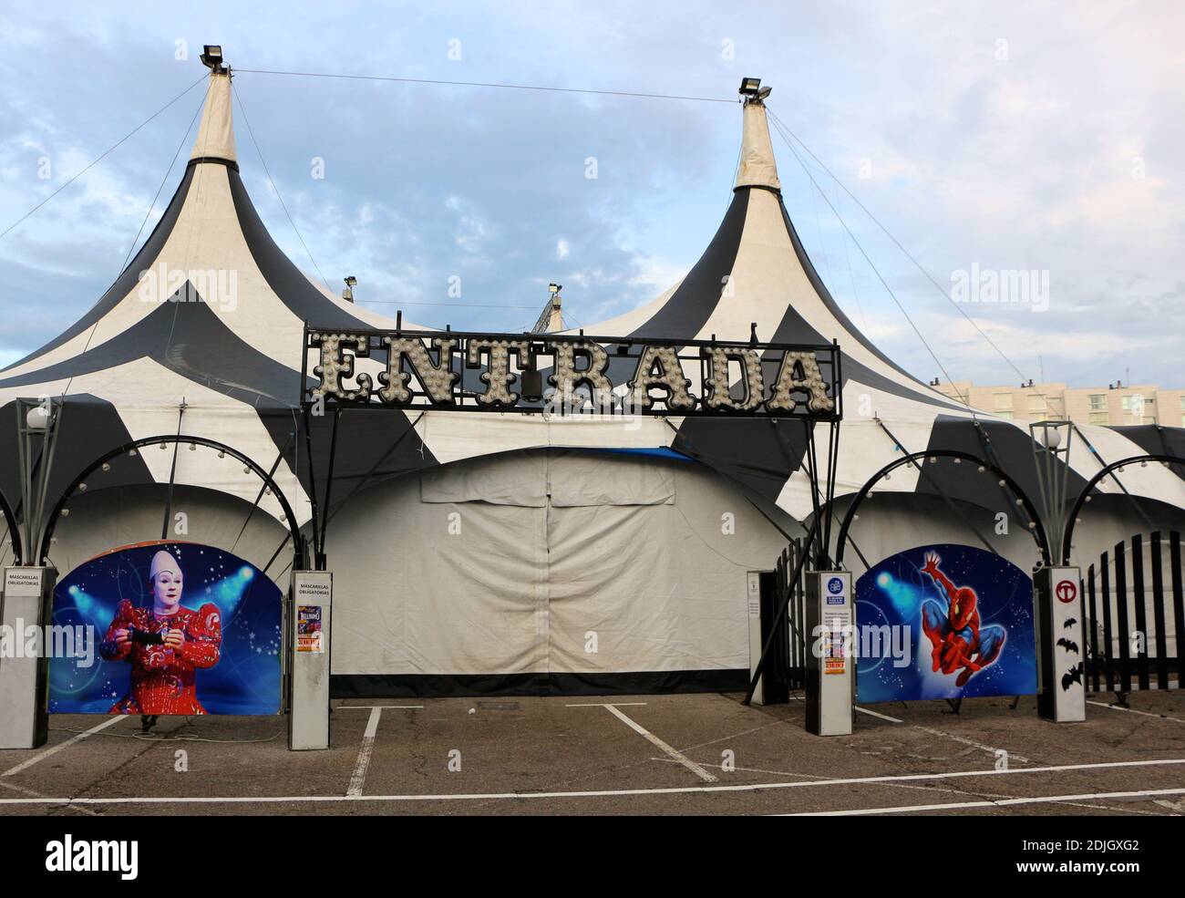 Entrance to the Italian Circus with images of Spiderman and clowns ...