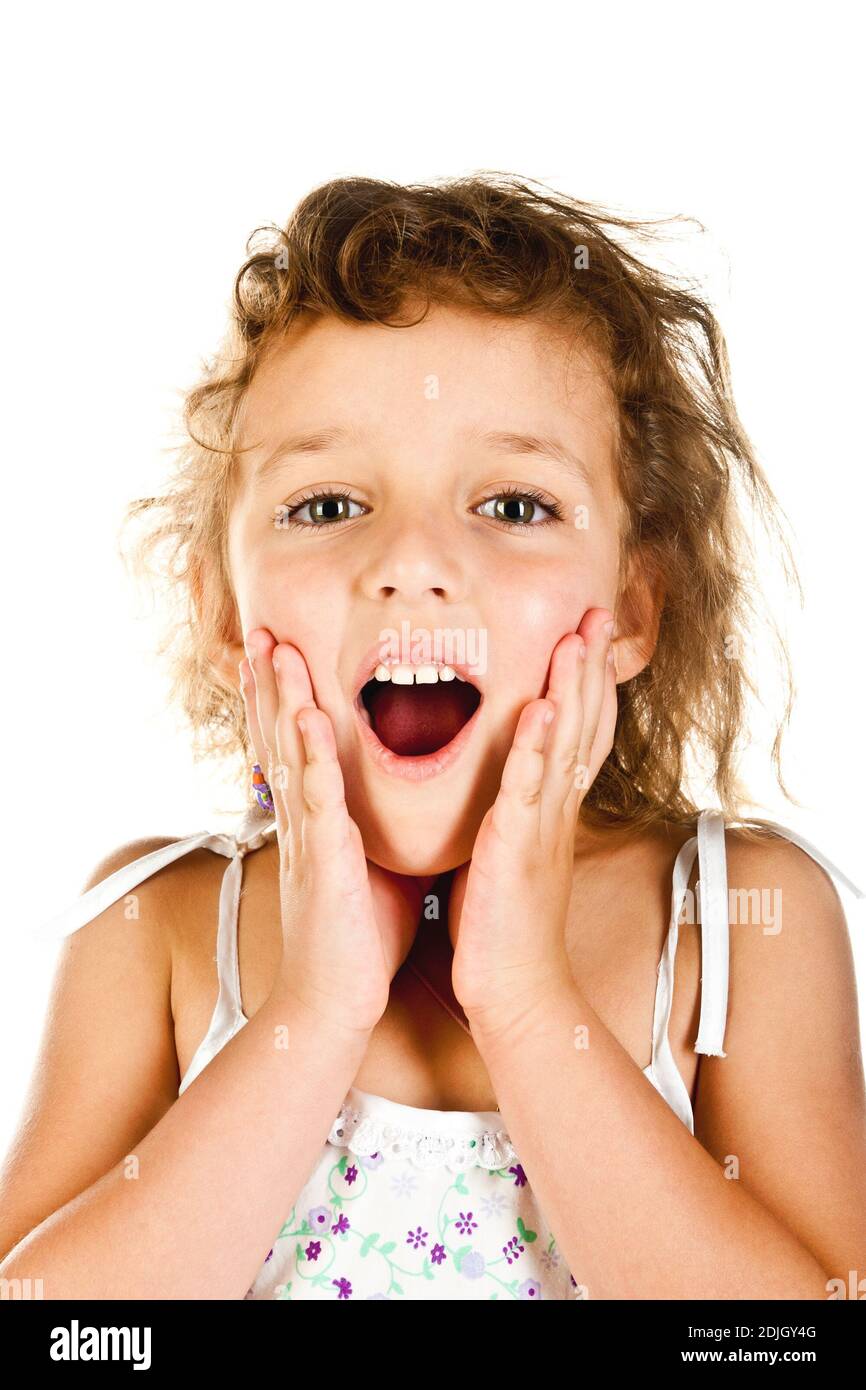 surprised girl on a white background Stock Photo - Alamy