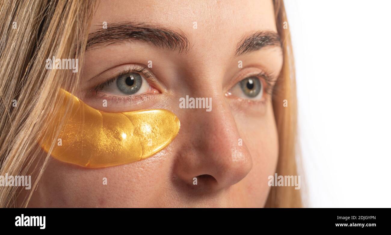 Eye patch on the face of a young woman on a light background Stock ...