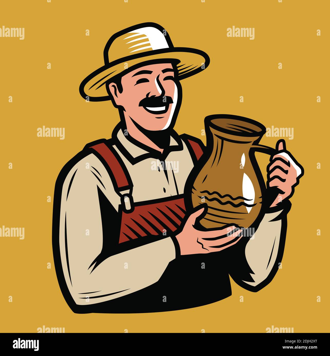 Man holding a jug. Drink emblem vector illustration Stock Vector Image ...