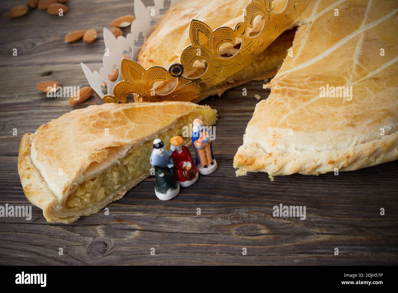 Epiphany cake, French Galette de rois with figure of three kings Stock ...