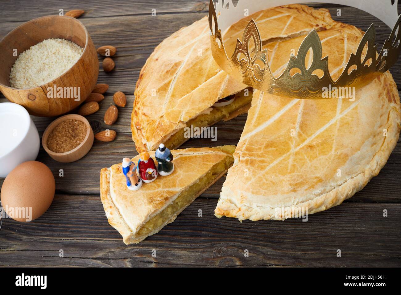 Epiphany cake, French Galette de rois with figure of three kings Stock ...