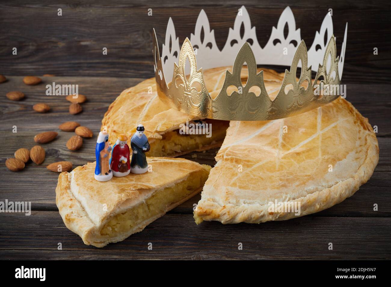 Epiphany cake, French Galette de rois with figure of three kings Stock ...