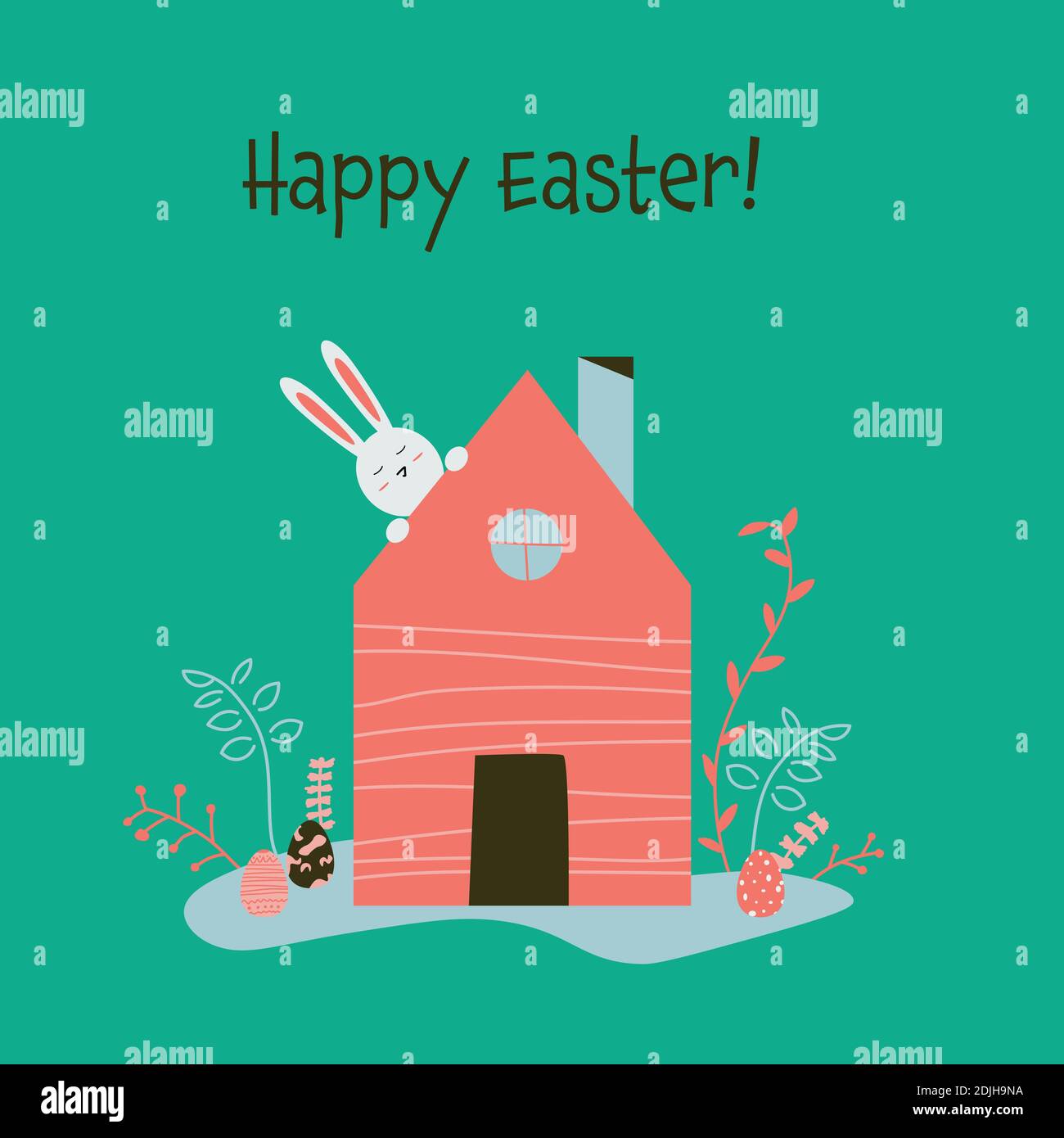 Easter at home concept during lockdown, cartoon flat design style Stock ...
