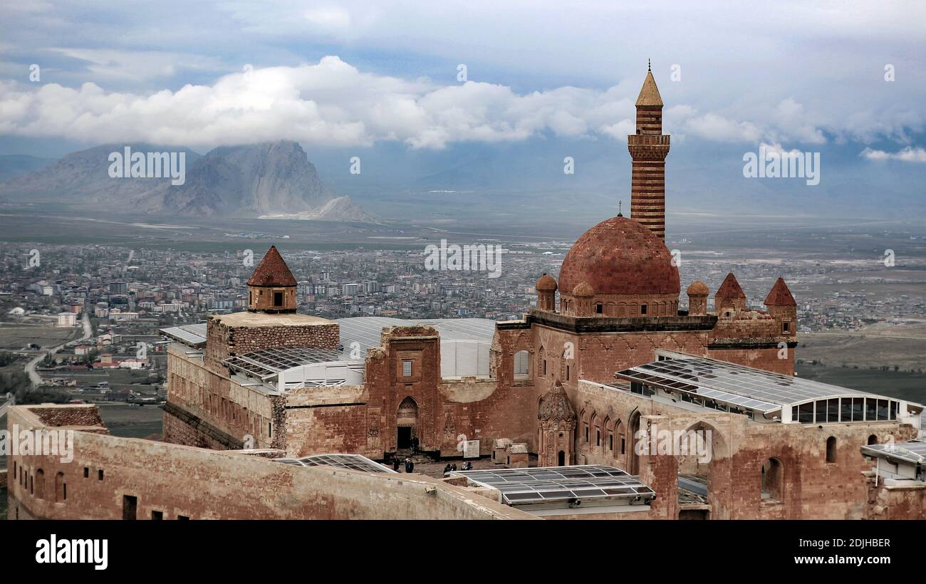 Agri, Turkey - May 2018: The minaret of Ishak Pasha Palace near ...