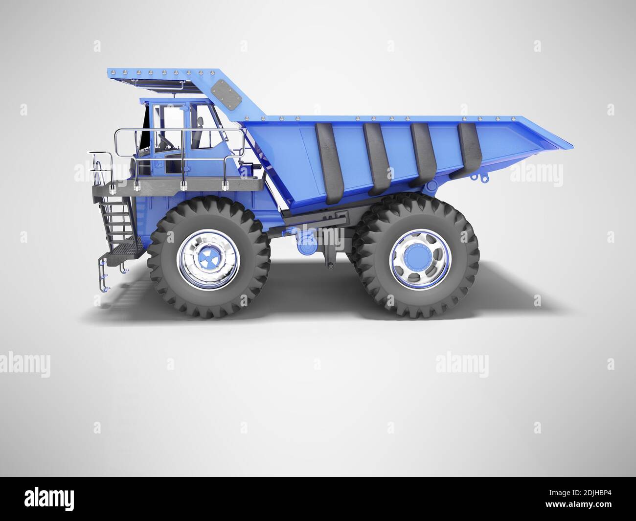 Big mining truck blue side view 3D rendering on gray background with ...