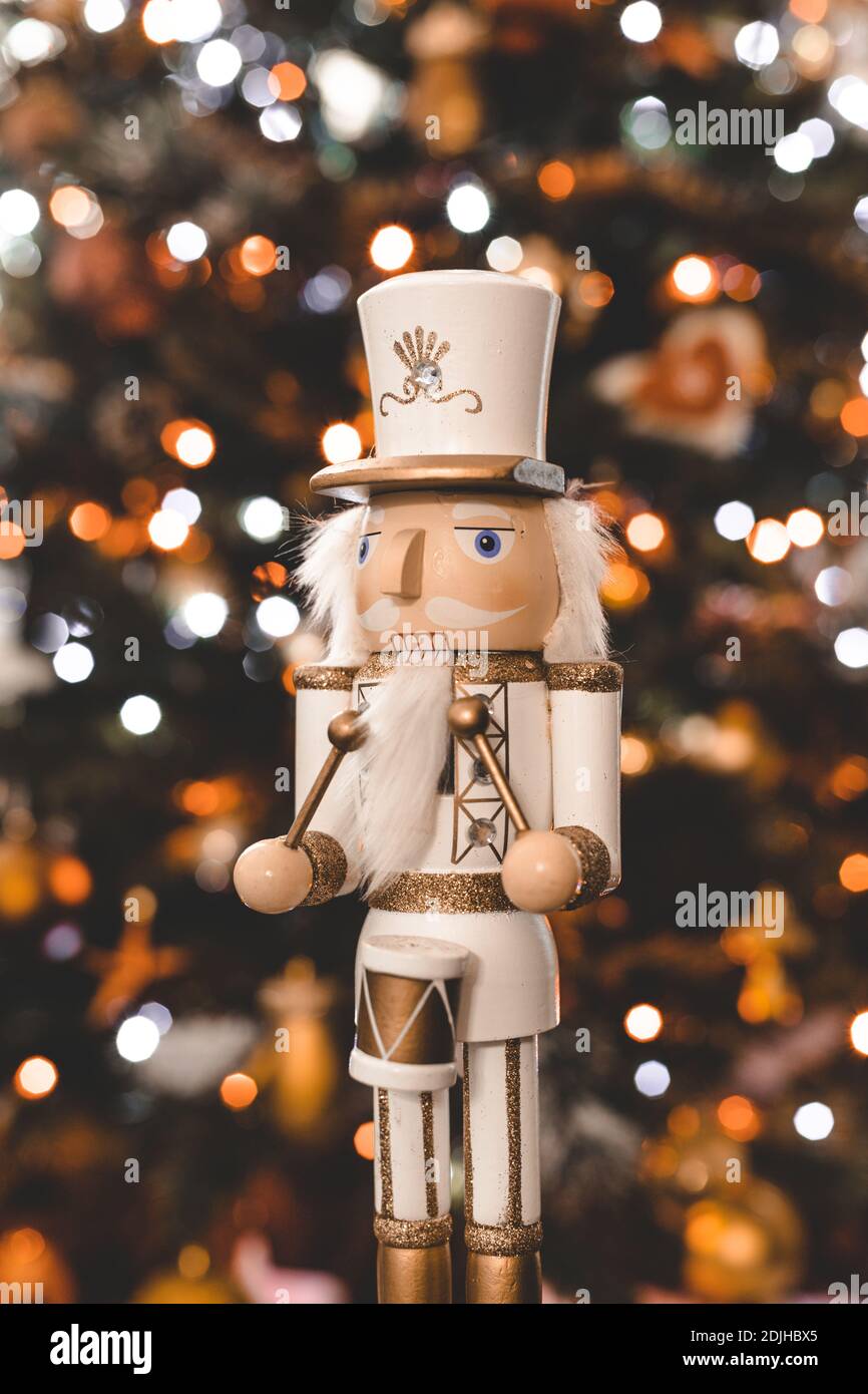 Classic soldier drummer nutcracker statuette with white and gold ...