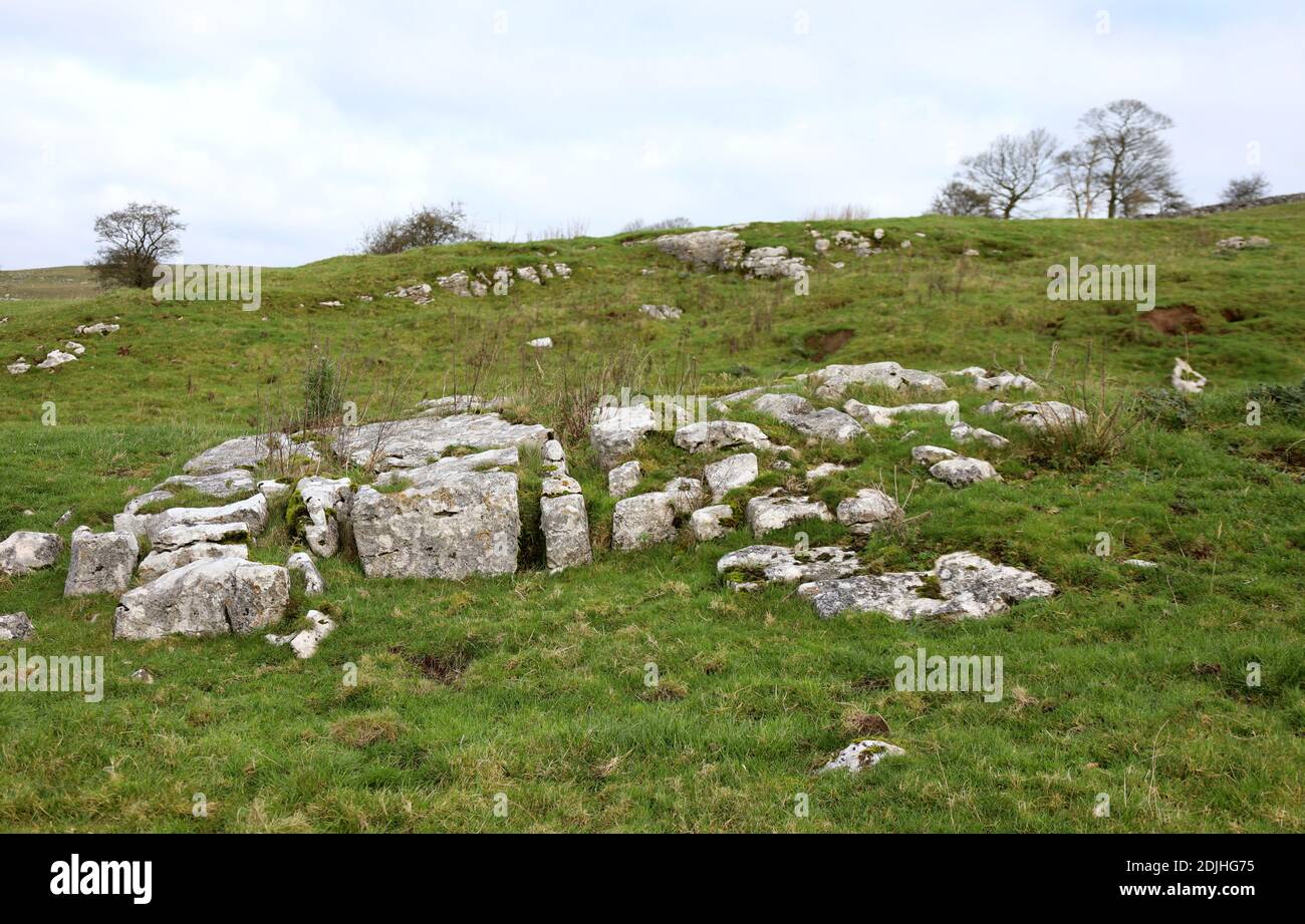 Limestone pavement near Hartington in the Derbyshire Peak District ...