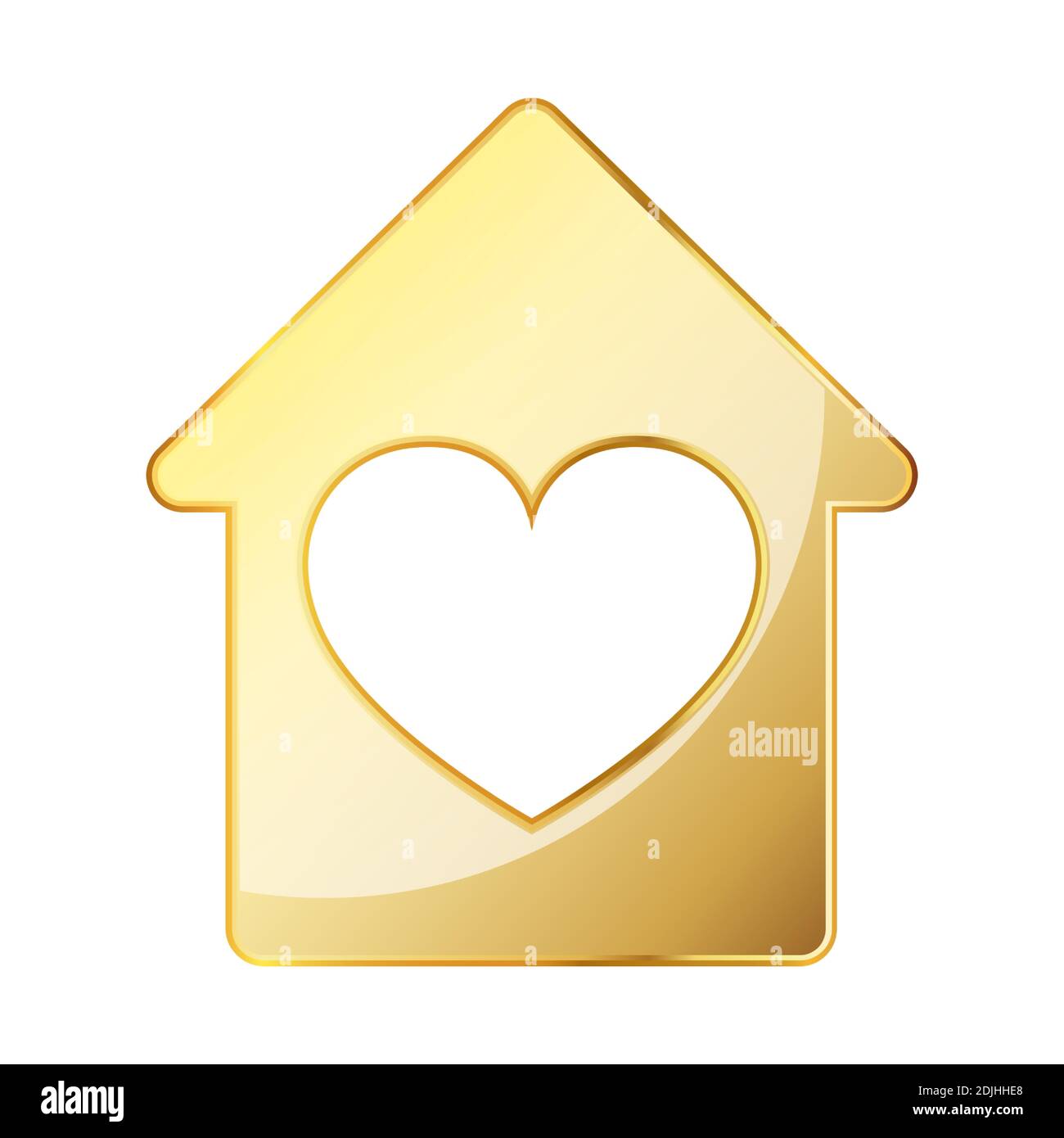 House icon with heart shape. Gold vector illustration. Gold building ...