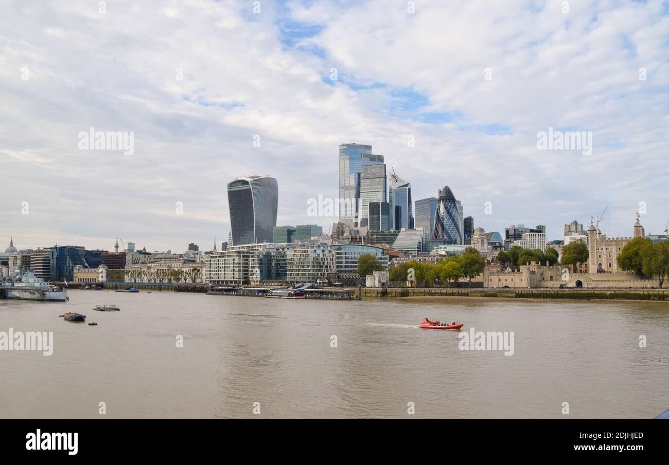 City of London skyline, River Thames and Tower of London panorama Stock ...