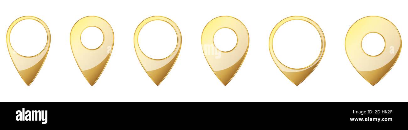 Location pin icons set. Gold navigation icons on white background ...