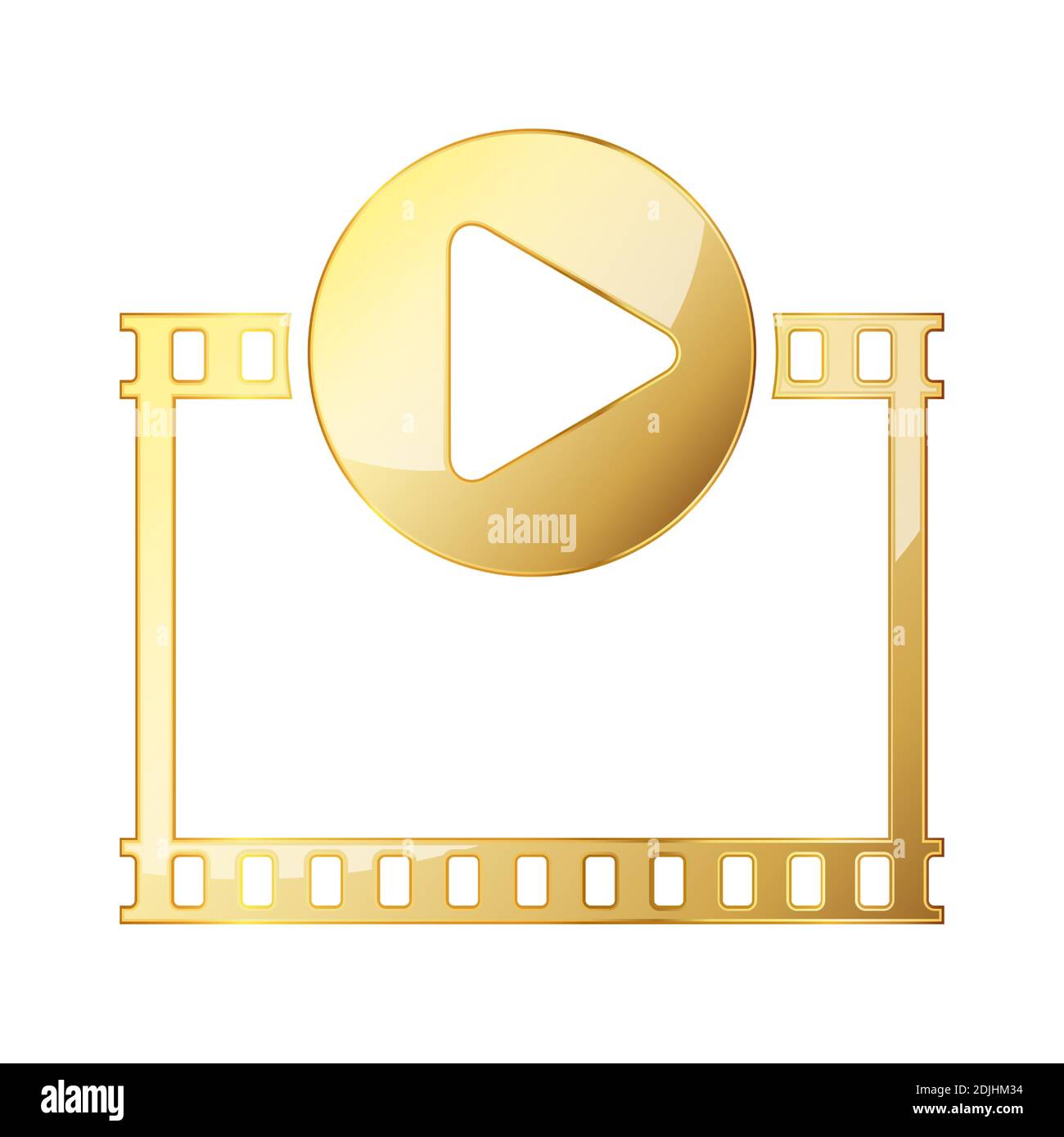 Gold video play button. Play icon isolated. Vector illustration. Gold ...