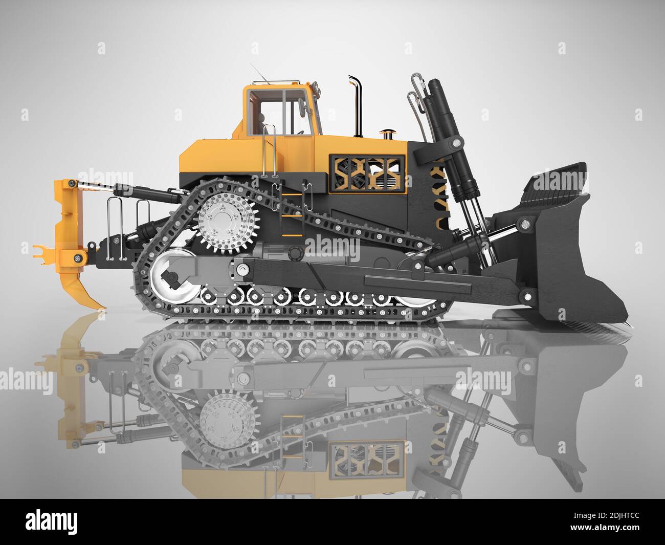 Career technology bulldozer orange side view 3D rendering on gray ...