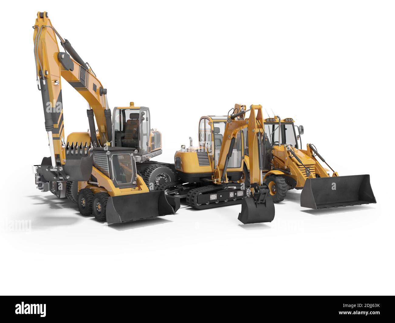 Concept group of construction machinery excavator mini loader 3D ...