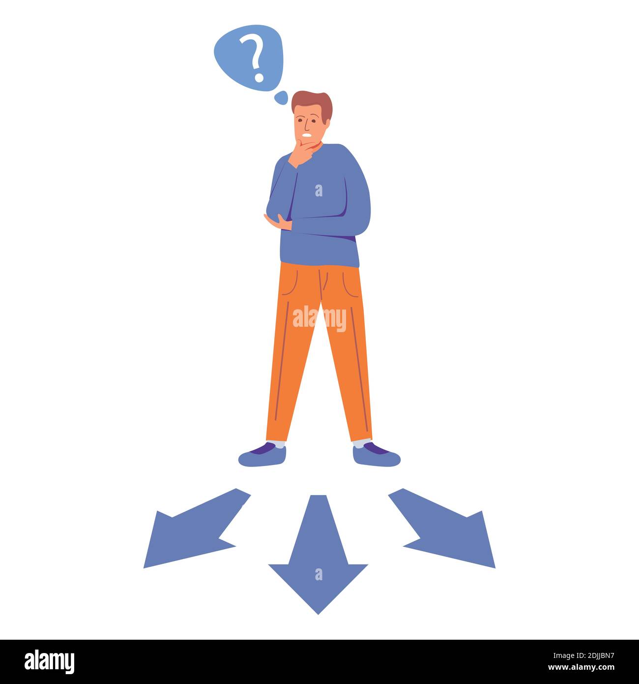 Choice way.Man standing at crossroads arrows.Guy standing choice of ...