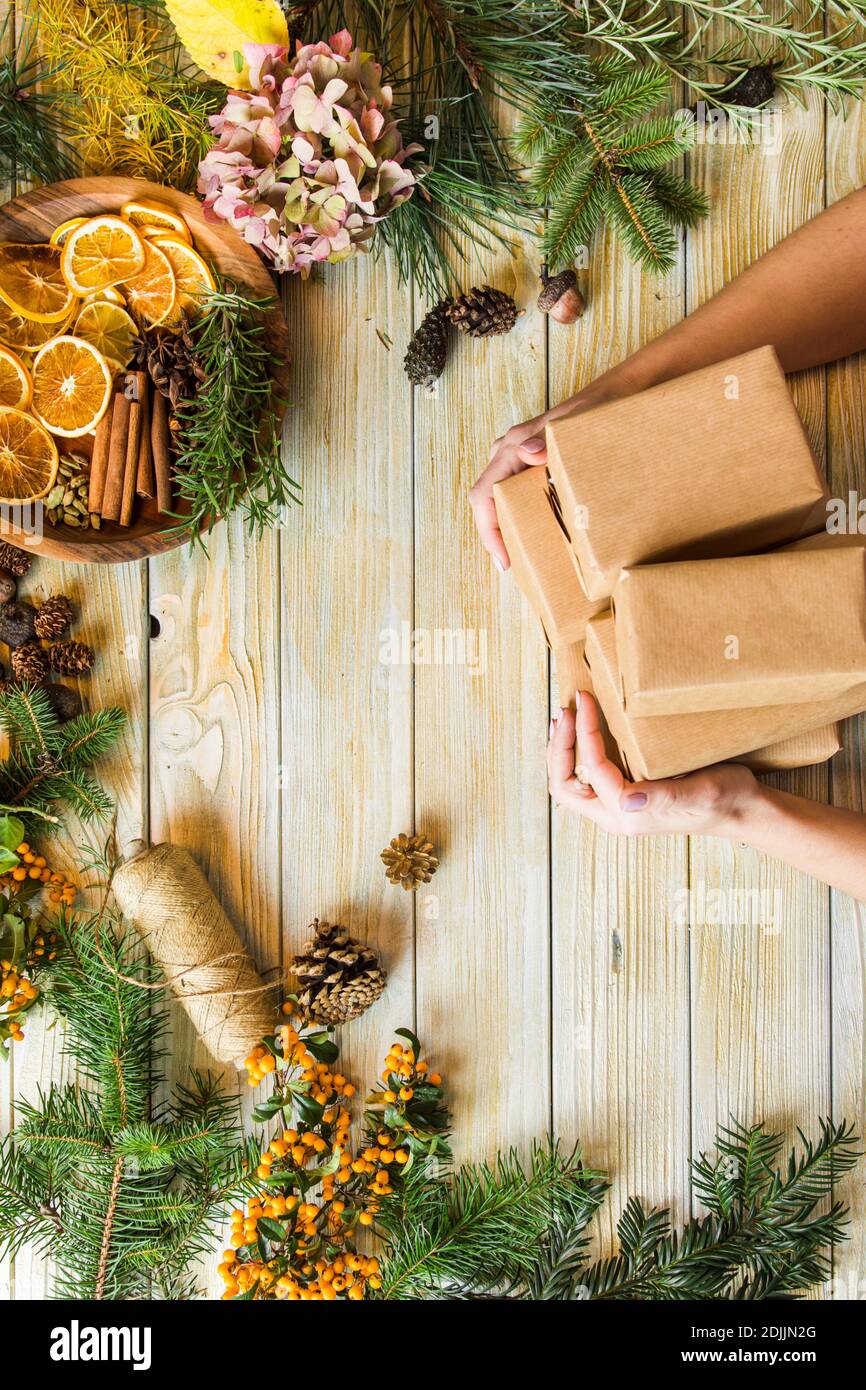 Creating ecological Christmas gifts as a hobby Stock Photo - Alamy