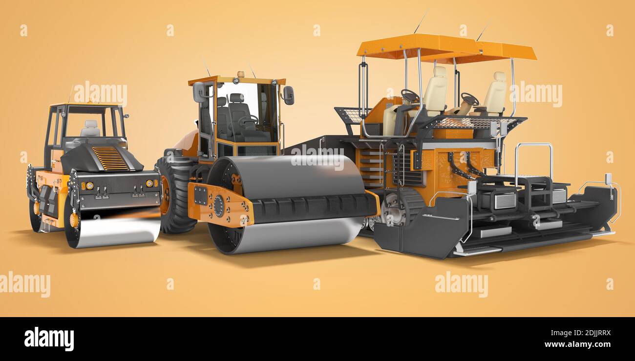 Concept paver large construction roller and small road roller 3d ...