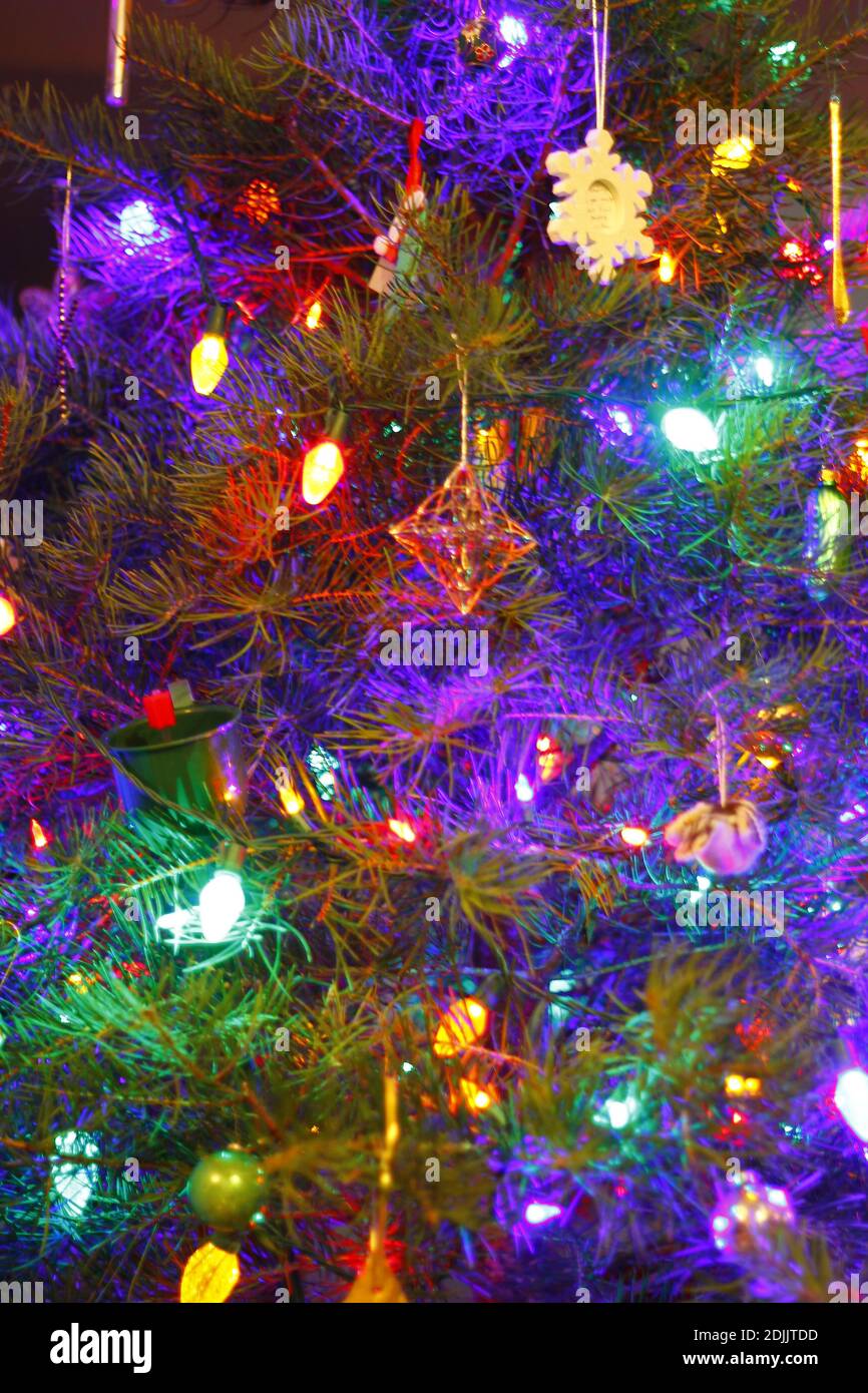 Christmas Tree with Lights and Ornaments Stock Photo - Alamy