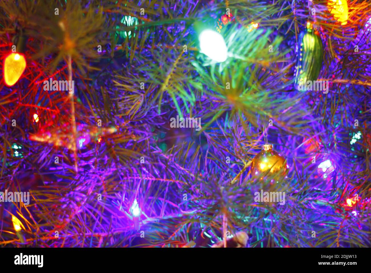 Christmas Tree with Lights and Ornaments Stock Photo - Alamy