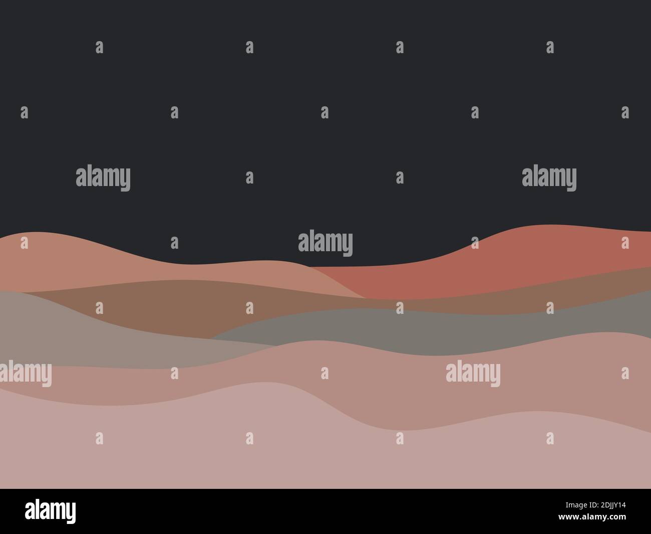 Wavy landscape in a minimalistic style. Night landscape with hills ...