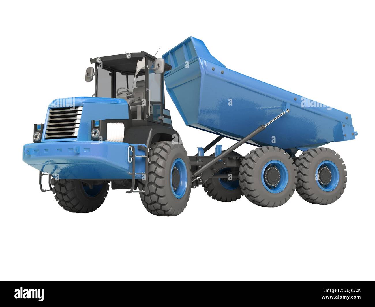 Construction machinery blue dump truck unloads from the trailer 3d ...