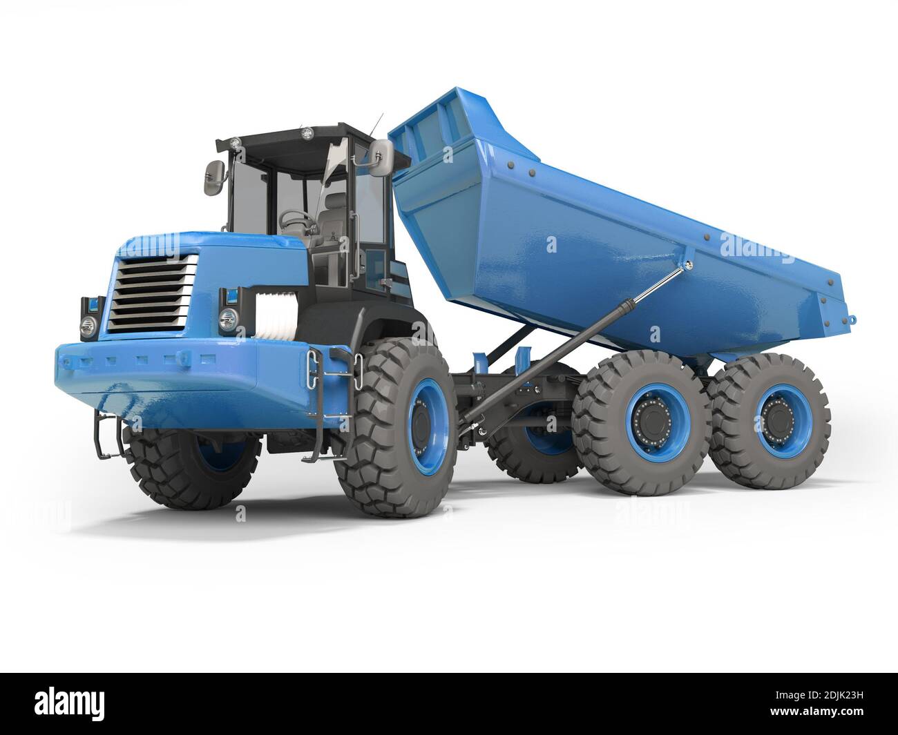 Construction machinery blue dump truck unloads from the trailer 3d ...