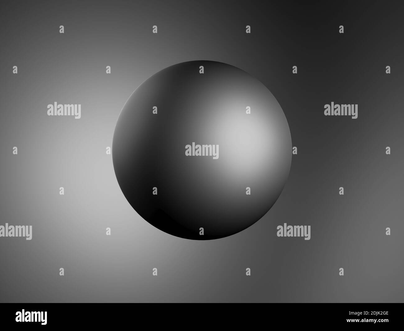 Glossy graphite sphere over soft illuminated gray background, 3d ...