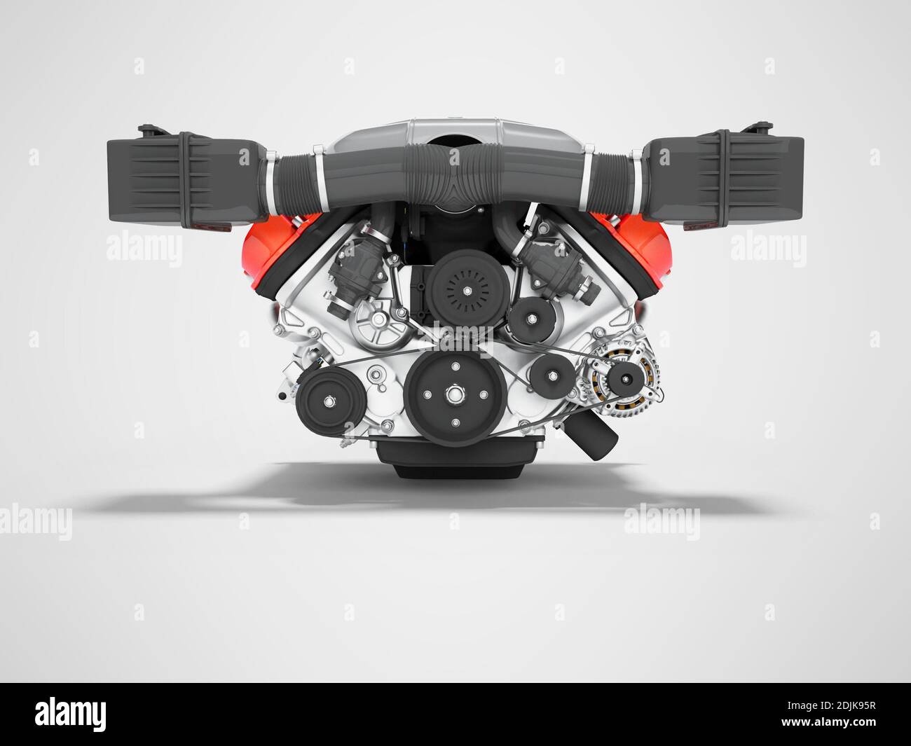 Engine for car assembly front view 3D render on gray background with ...