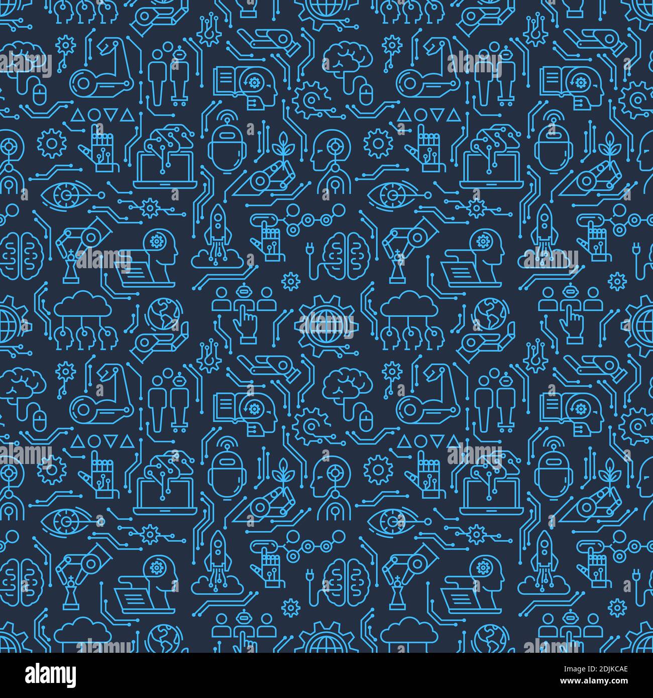 Modern technologies of the future in a seamless pattern of linear icons ...