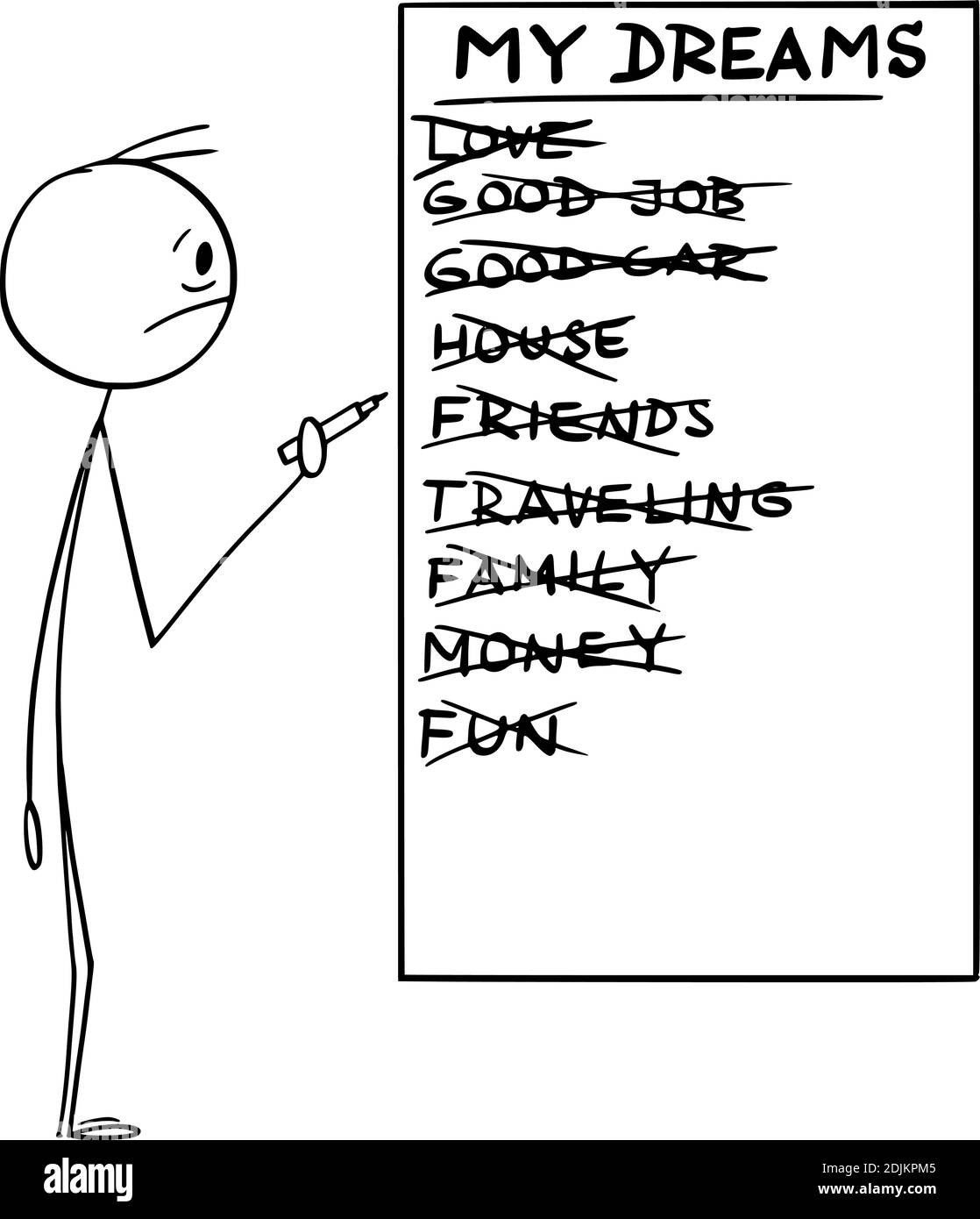 Vector cartoon stick figure illustration of man holding marker or pen ...