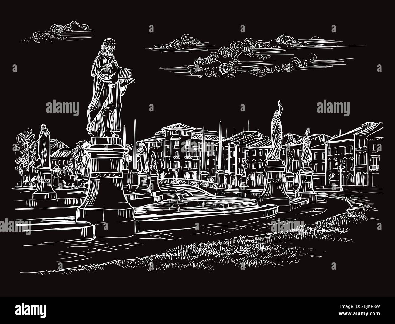 Vector hand drawing sketch illustration of Prato della Valle in Padua ...
