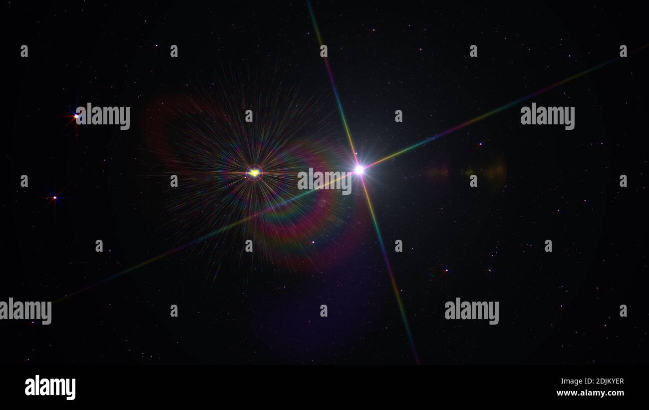 Glowing light with stars, flares and rays in outer space, illustration ...