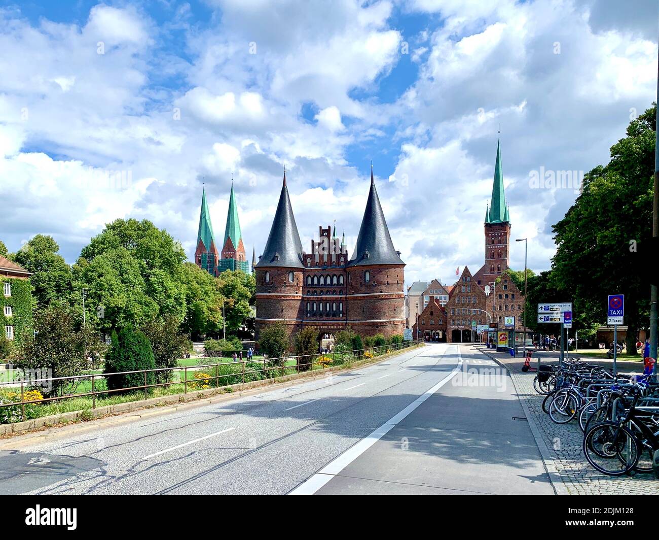 The Holsten Gate in Lübeck, on the left behind the double doors of the ...