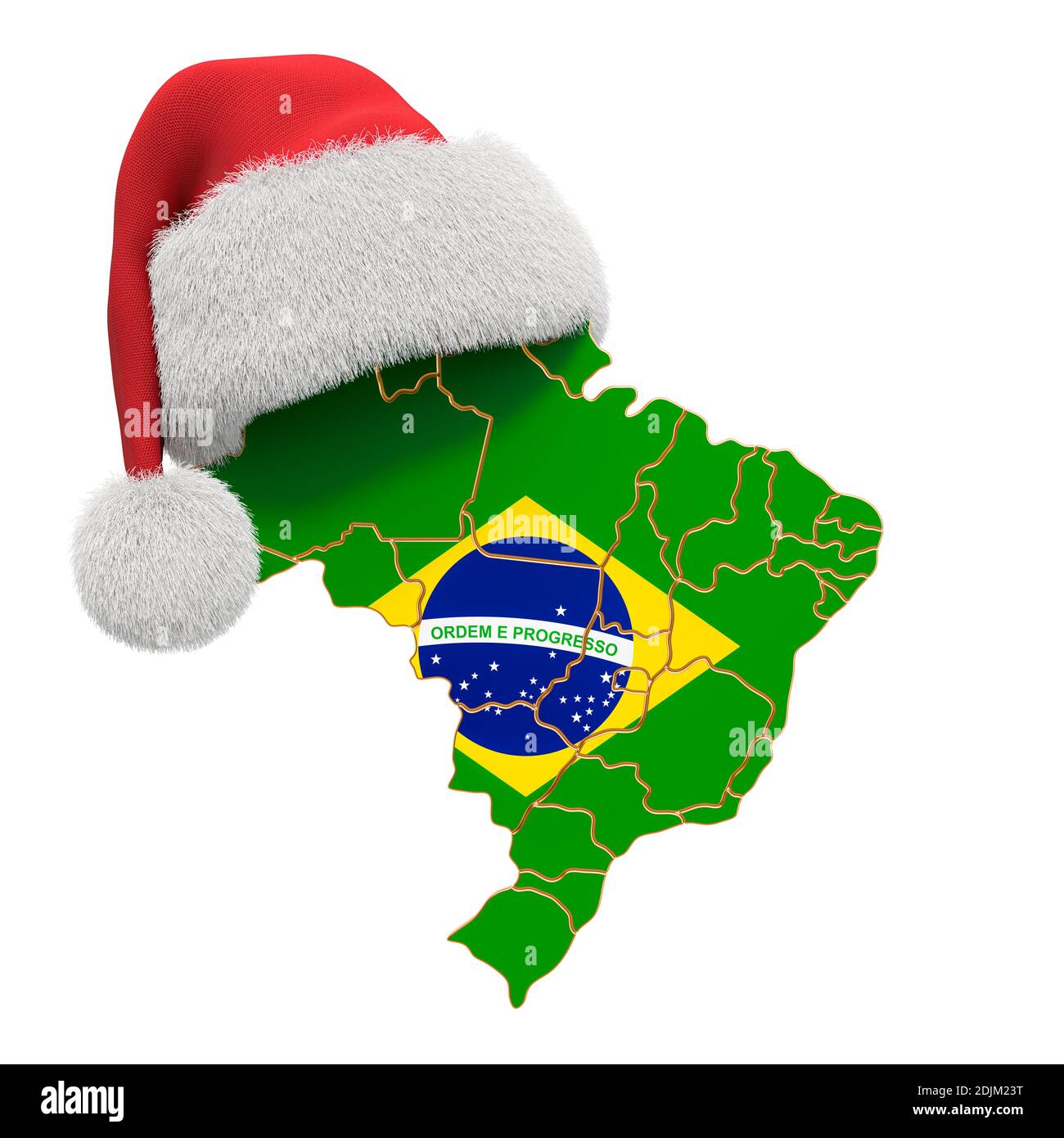 Brazilian map with red Santa hat. New Year and Christmas holidays ...