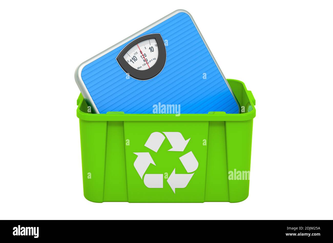 Recycling trashcan with mechanical bathroom scale, 3D rendering ...