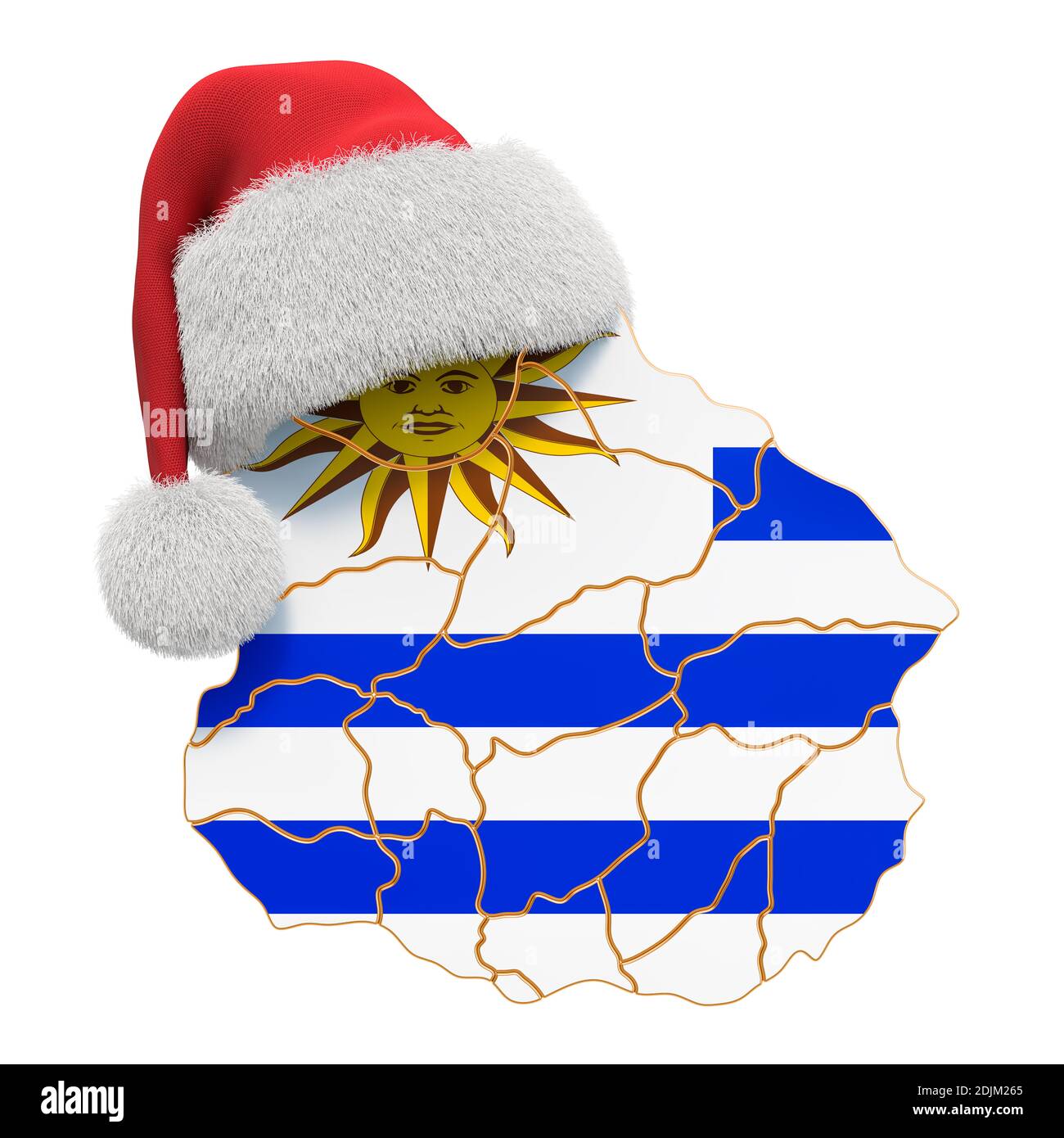 Uruguayan map with red Santa hat. New Year and Christmas holidays ...