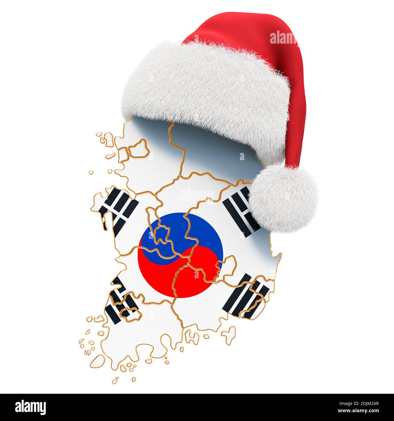 South Korean map with red Santa hat. New Year and Christmas holidays ...