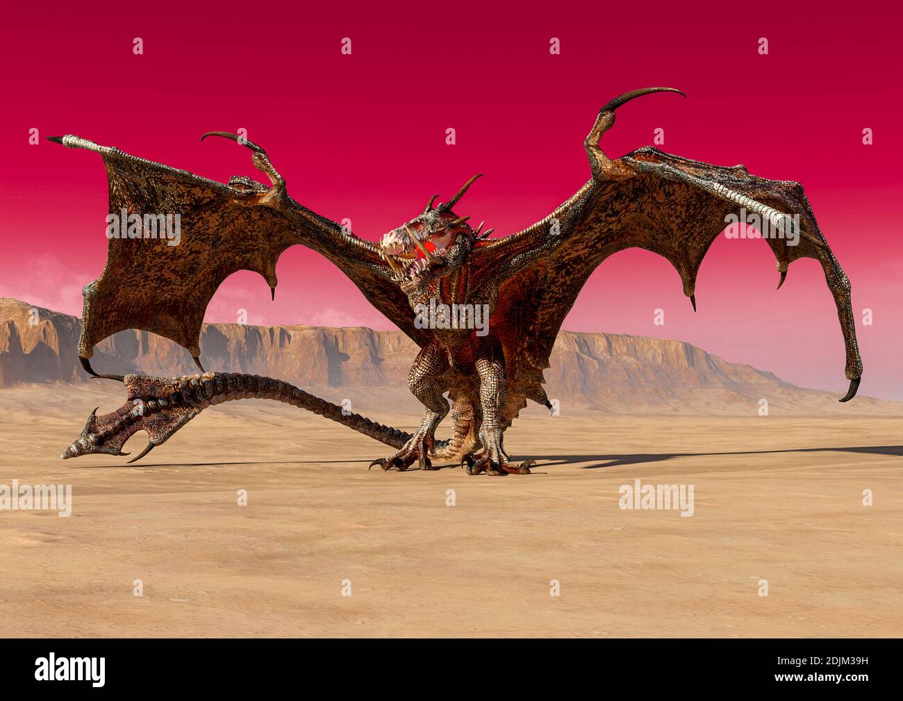 dragon is standing up alone on desert, 3d illustration Stock Photo - Alamy