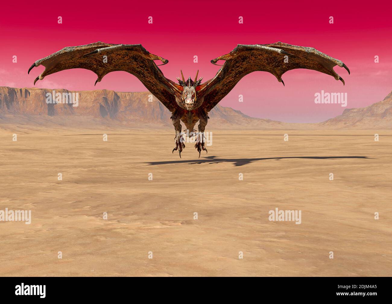 dragon is taking off on desert, 3d illustration Stock Photo - Alamy