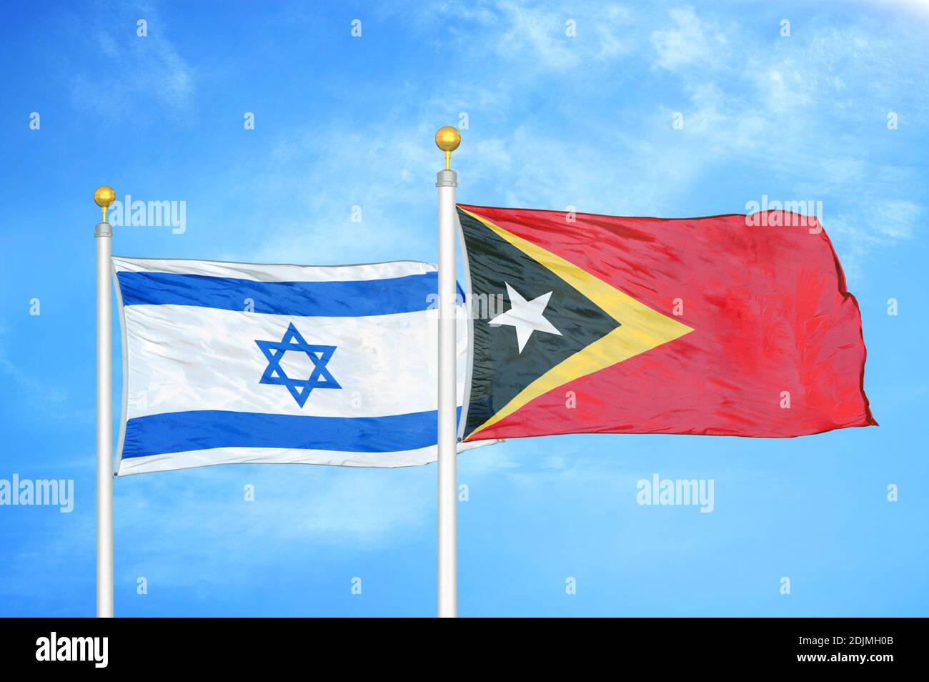 Israel and Timor-Leste East Timor two flags on flagpoles and blue ...
