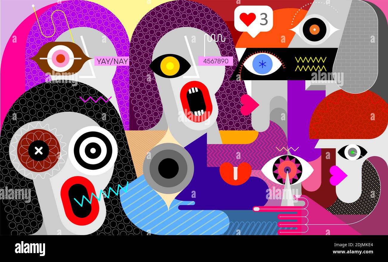 Aggressive dispute on social network, modern art vector illustration ...