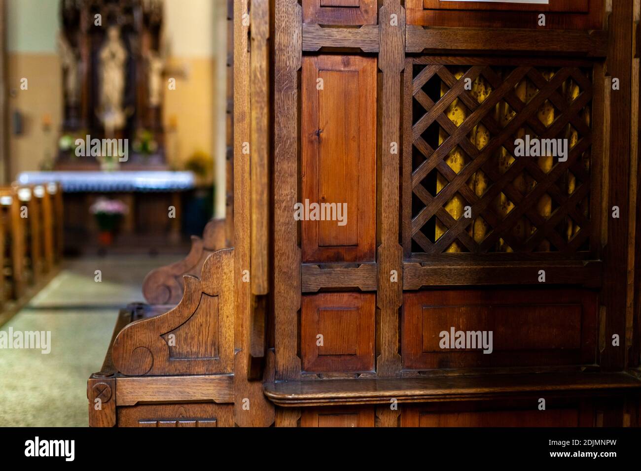 wooden confessional in the church Stock Photo - Alamy