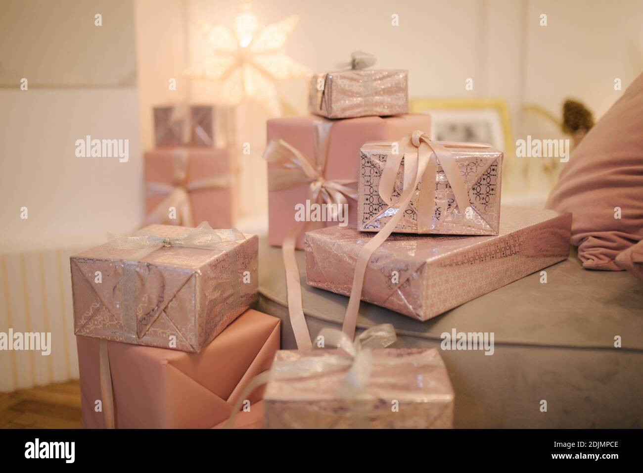 Close-up of beautiful present for Christmas. Beautiful Christmas gift ...