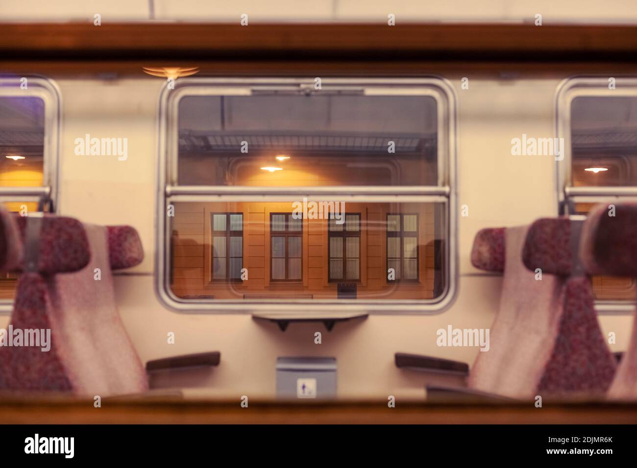 view through the window of a night train at the station Stock Photo - Alamy