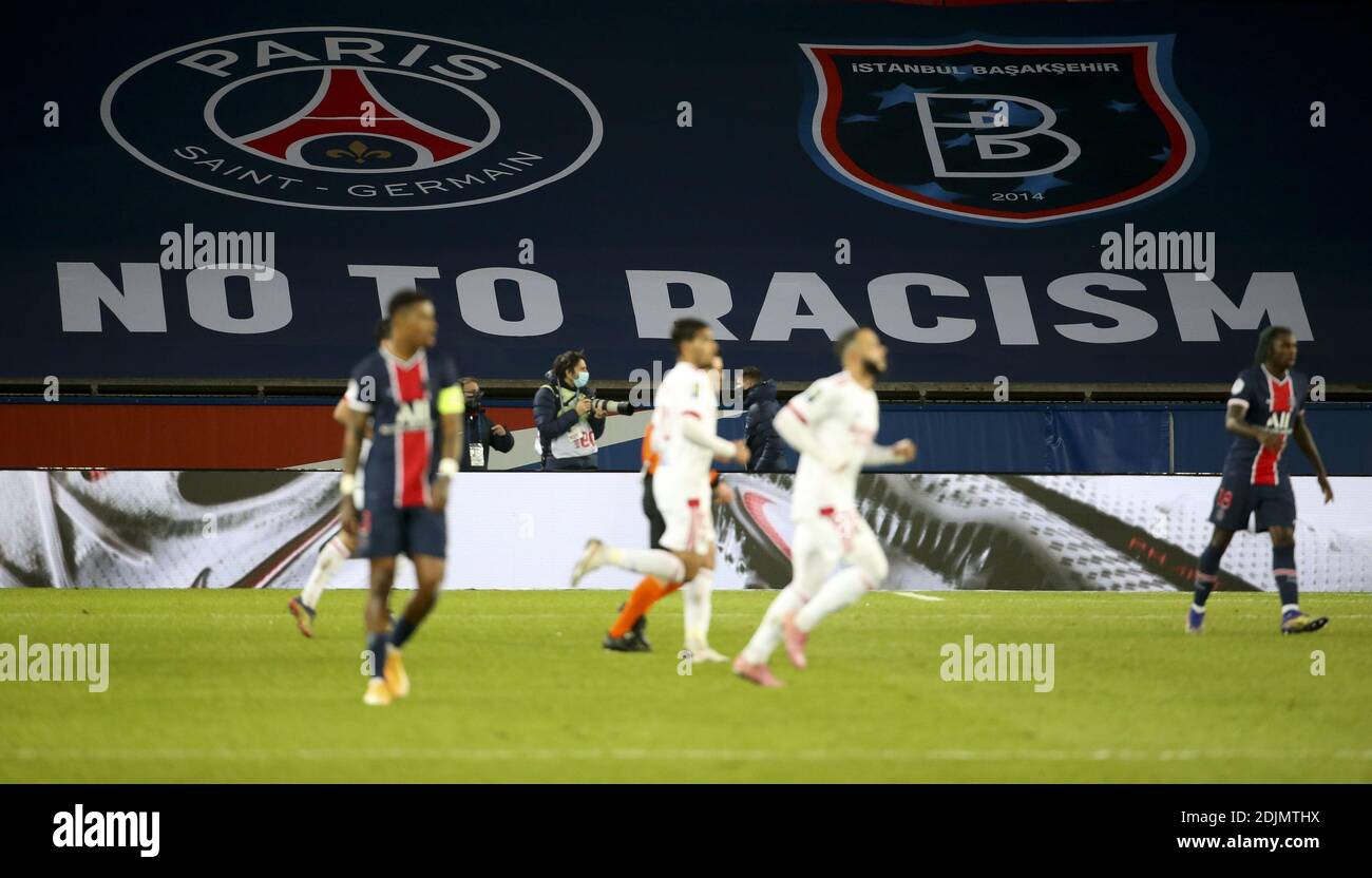 Illustration of a banner in the stands 'No to racism' during the French ...