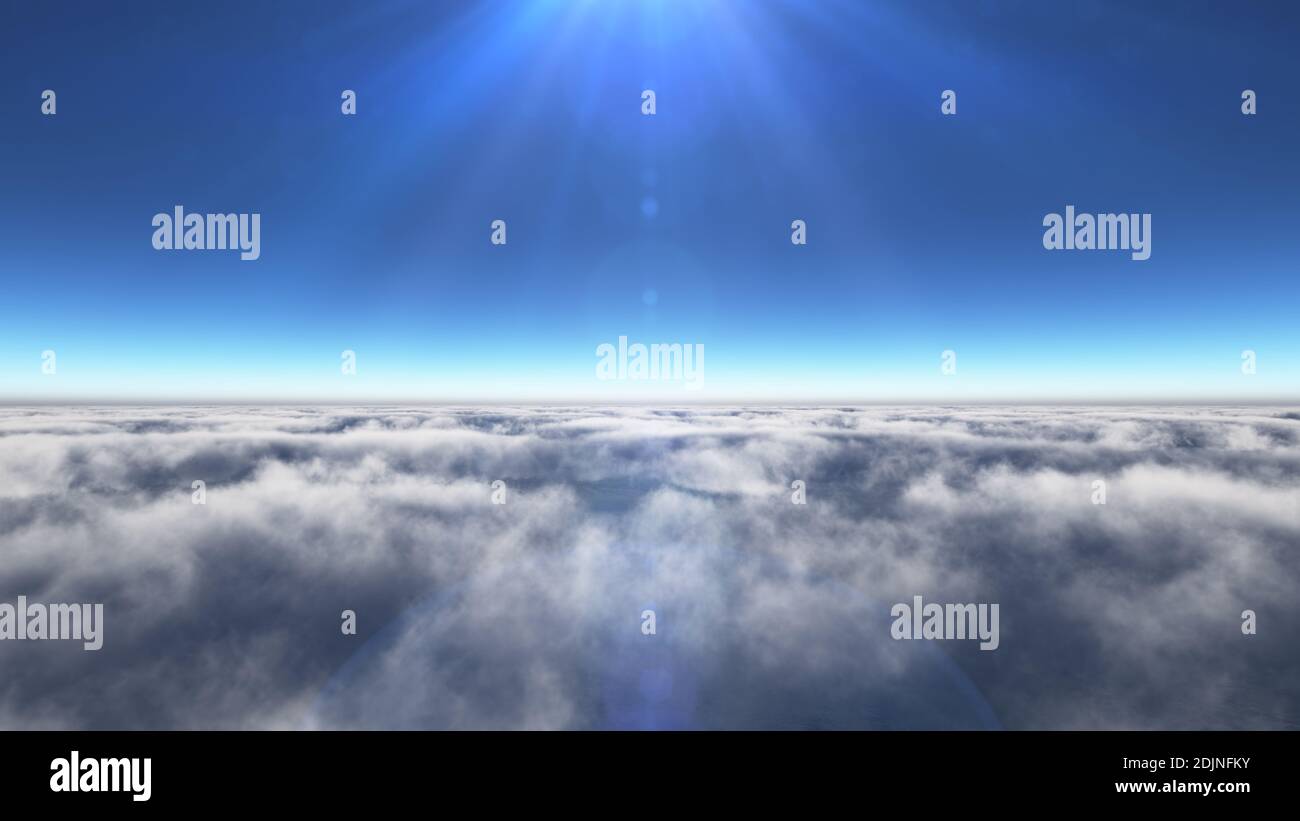 Above clouds sun ray, 3d rendering illustration Stock Photo - Alamy