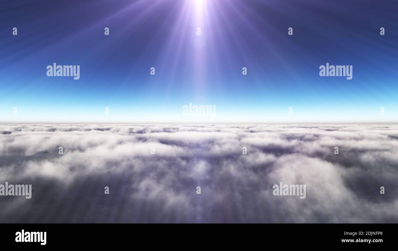 Above clouds sun ray, 3d rendering illustration Stock Photo - Alamy