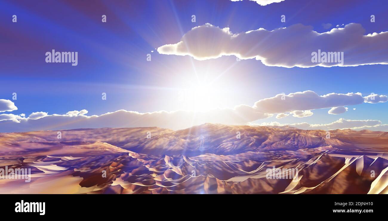 Dunes sunset over the desert. 3d rendering illustration Stock Photo - Alamy